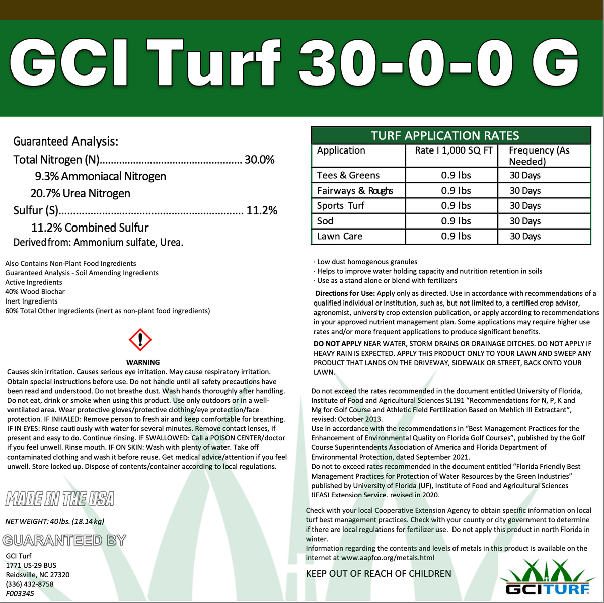 GCI Turf 30-0-0 G – GCI Turf Academy