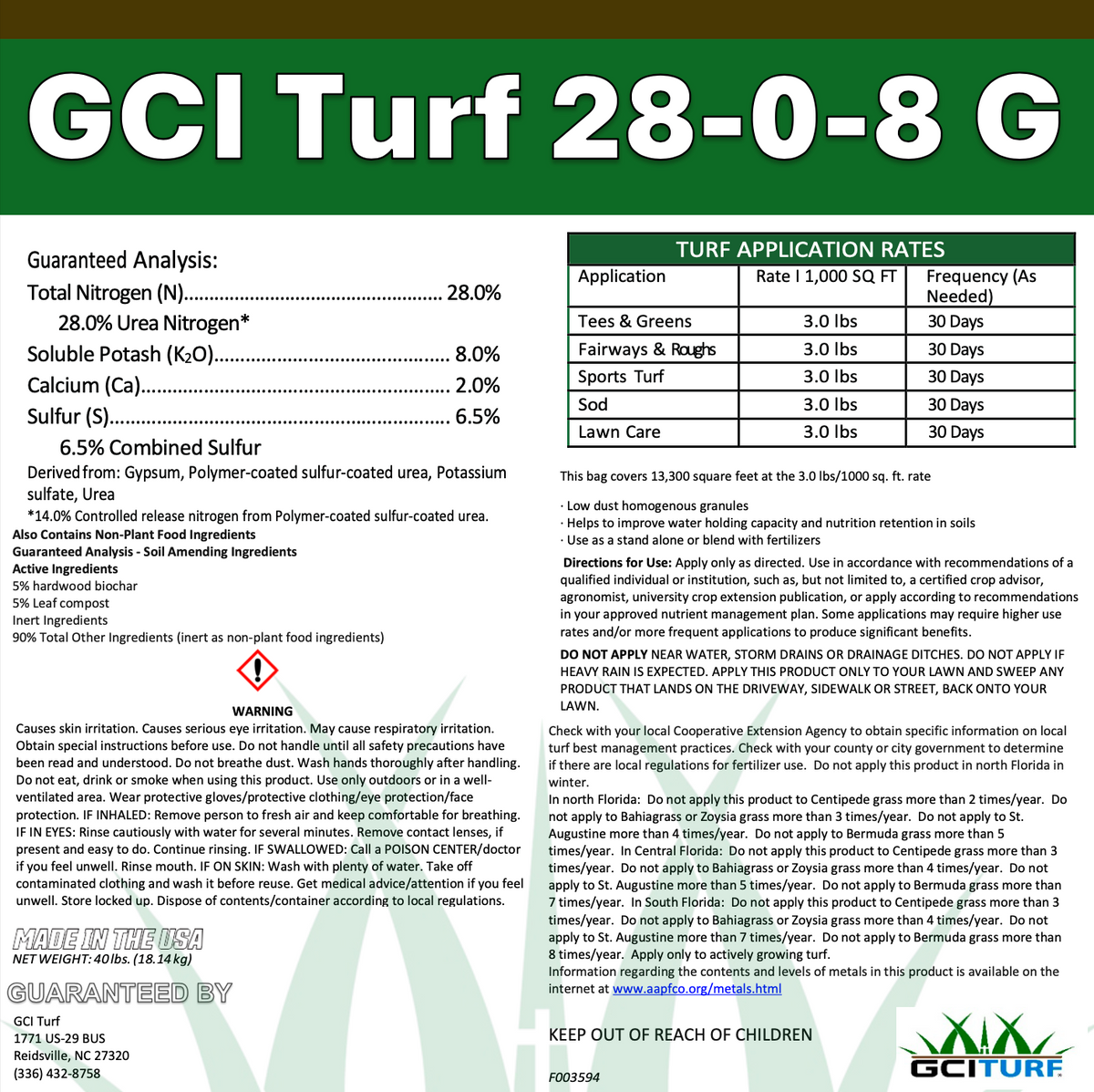 GCI Turf 28-0-8 G – GCI Turf Academy